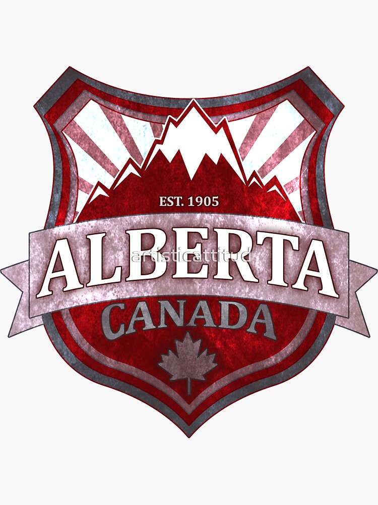 "Alberta Canada red grunge shield" Sticker by artisticattitud | Redbubble