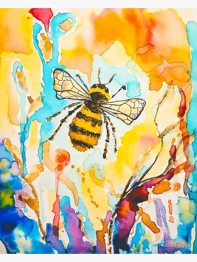 "Beautiful Bee, bright and colorful watercolor design,honey bee, busy ...