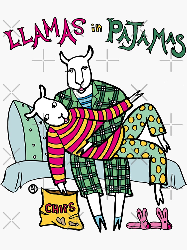 "Llamas in Pajamas design" Sticker for Sale by annanadler | Redbubble