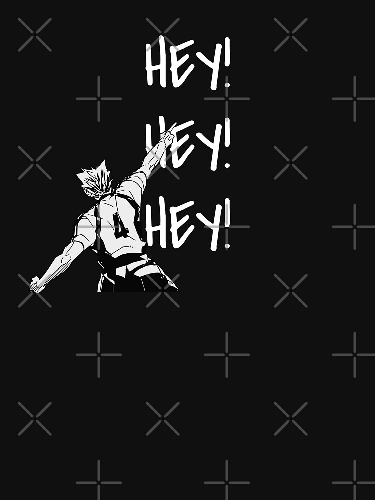 "Haikyuu!,Bokuto, Fukudorani's Ace, Hey Hey Hey, White Text" T-shirt ...