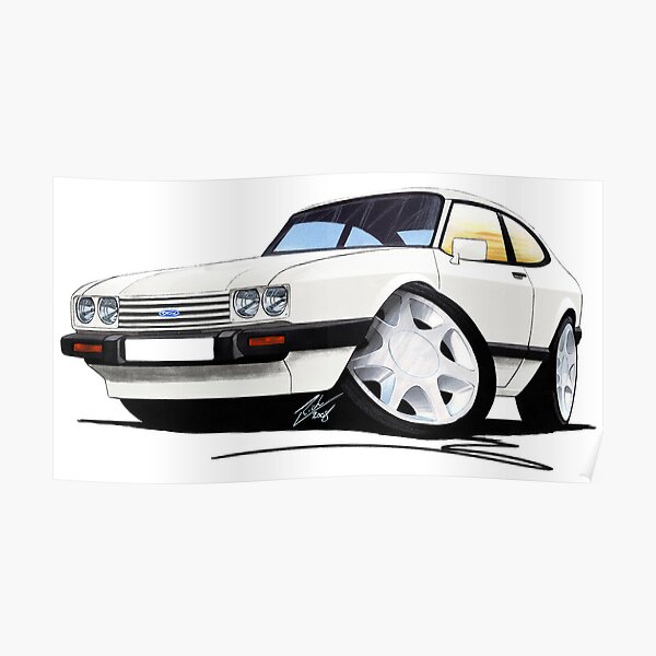 "Ford Capri (Mk3) White" Poster for Sale by yeomanscarart | Redbubble