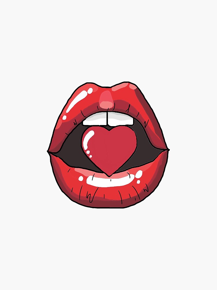 "Cartoon Lips With Heart" Sticker by rachelstolly | Redbubble