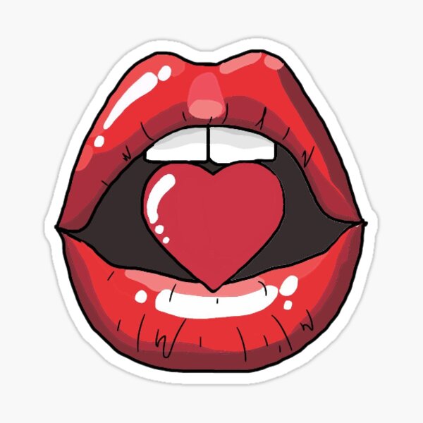 "Cartoon Lips With Heart" Sticker by rachelstolly | Redbubble