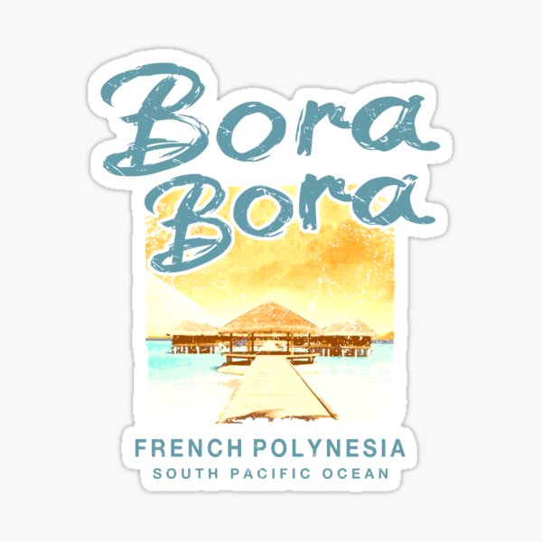 "Bora Bora Retro Bungalow Hut Vintage Polynesian" Sticker by IronEcho ...