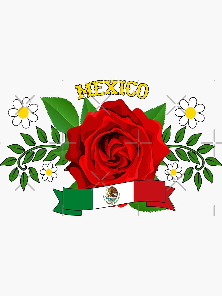 "Mexico Red Rose T-shirt - Cute red rose Mexican flag T-shirt" Sticker ...