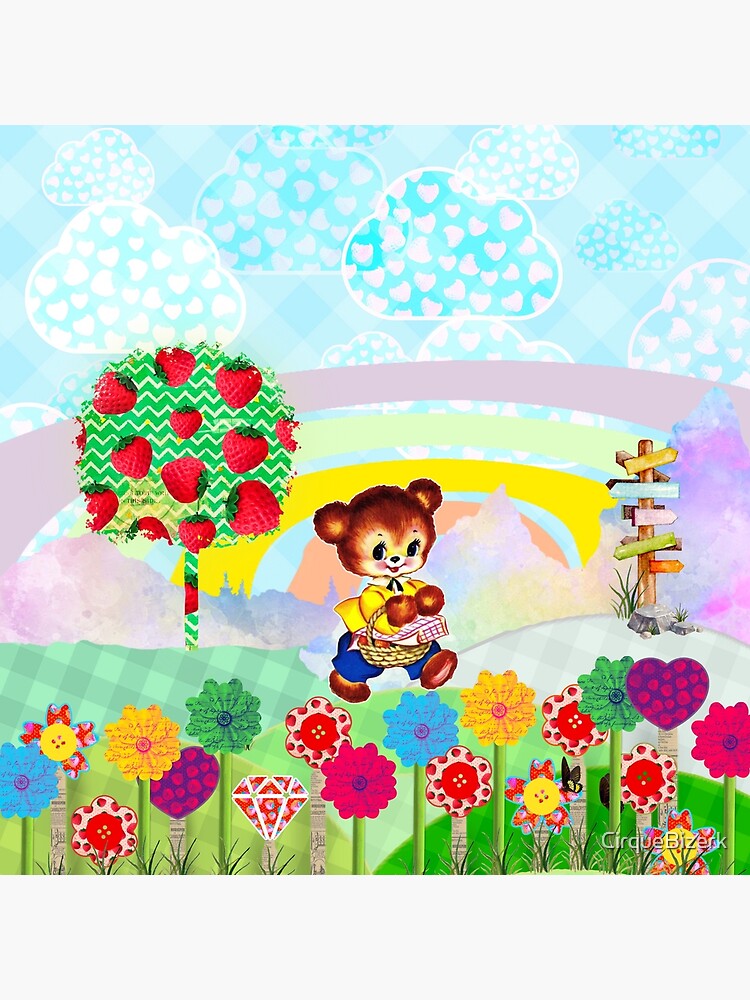 "Vintage storybook teddy bear on a picnic, set in a backdrop of ...