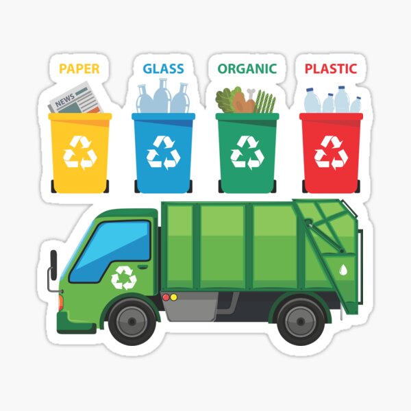 "Recycling Trash Truck Funny Kids Garbage Bin Truck" Sticker for Sale ...