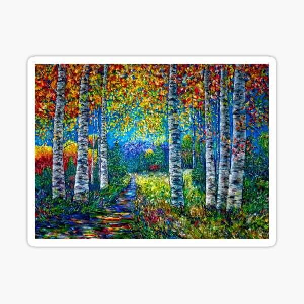 "Nocturne Blue with Aspen Trees" Sticker by ArtOLena | Redbubble