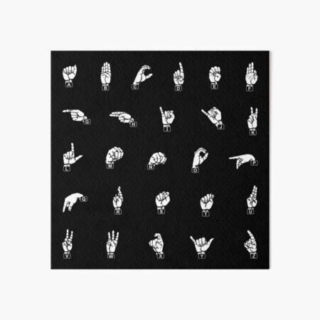 "Sign Language Alphabet With Text Black And White Design" Art Board ...