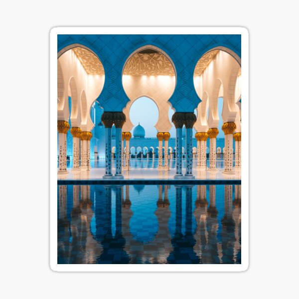 "Abu Dhabi Mosque (Sheikh Zayed Mosque) in the evening" Sticker for ...