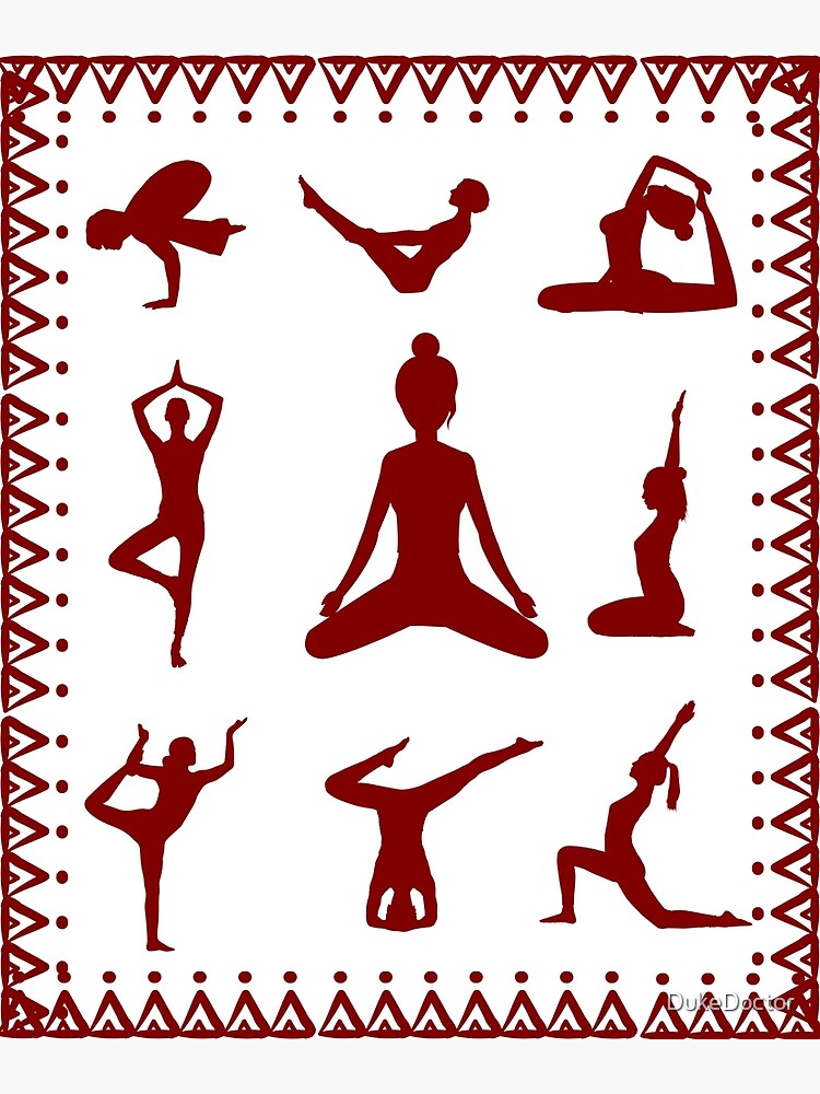 "Indian art, Yoga theme nine aashanas in a square border art, neck ...