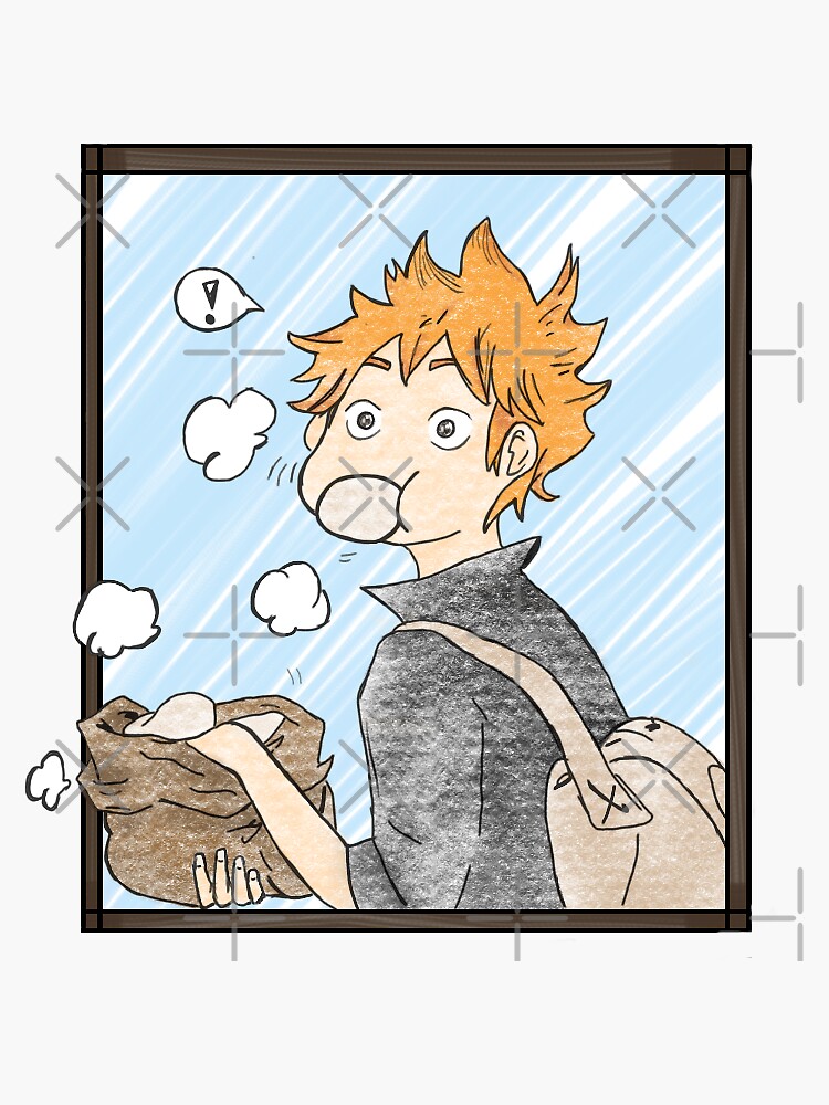 "Hinata eating a meatbun light blue bkg. " Sticker by Sophprano | Redbubble