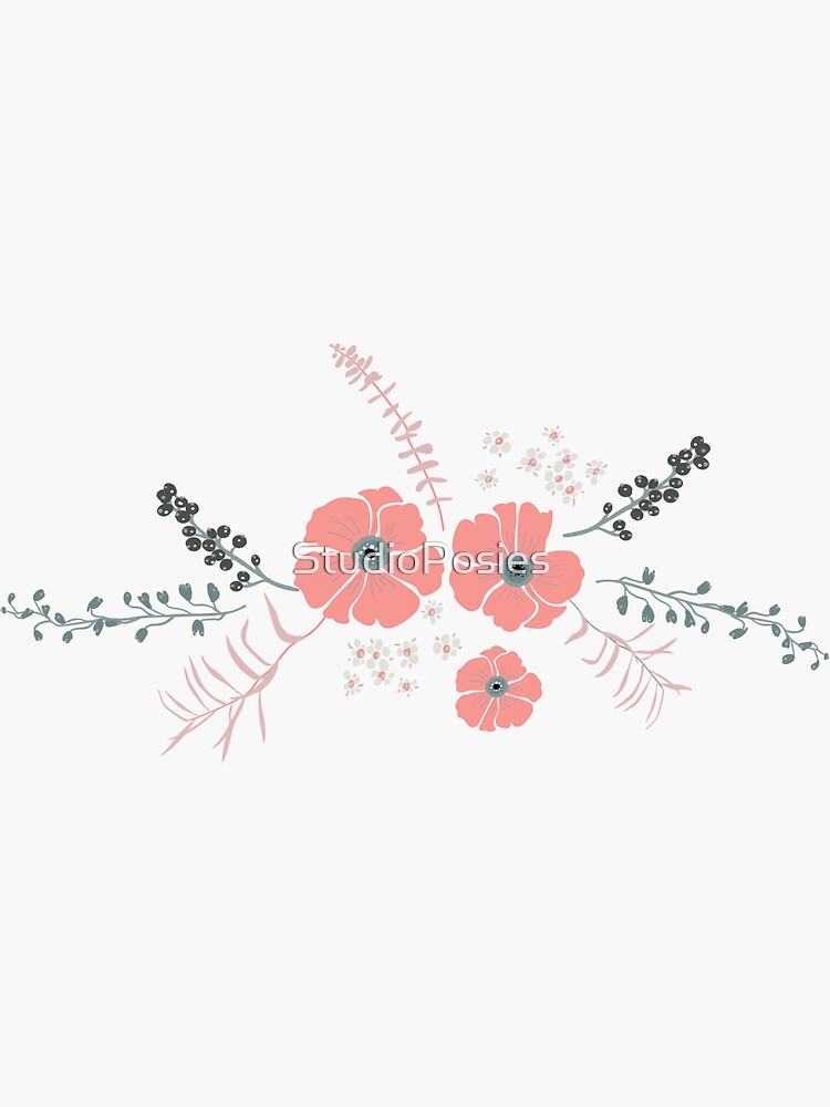 "Grey & Pink Spring Floral Mix" Sticker by StudioPosies | Redbubble