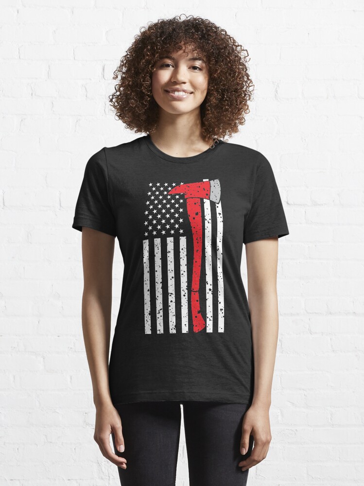 "Patriot Thin Red Line Firefighter Axe" T-shirt by livegood | Redbubble ...