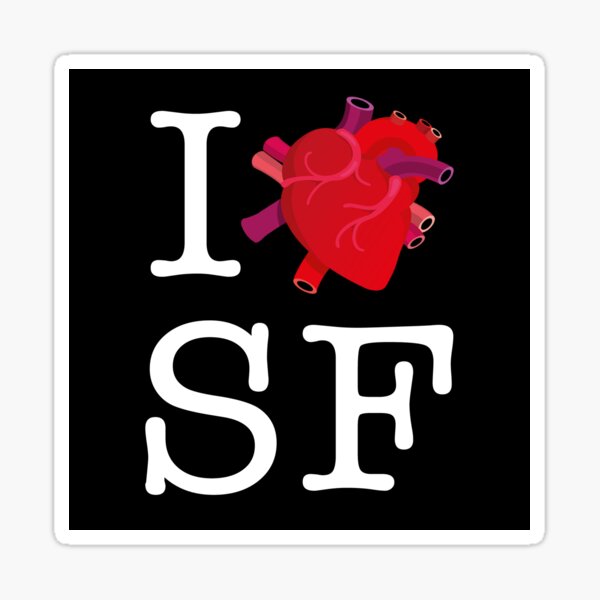 "I HUMAN HEART SF (white text)" Sticker by Thelittlelord | Redbubble