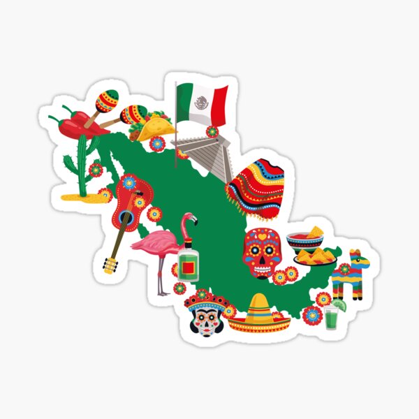 "mexico map , symbol ,colourfull" Sticker for Sale by rashadat | Redbubble