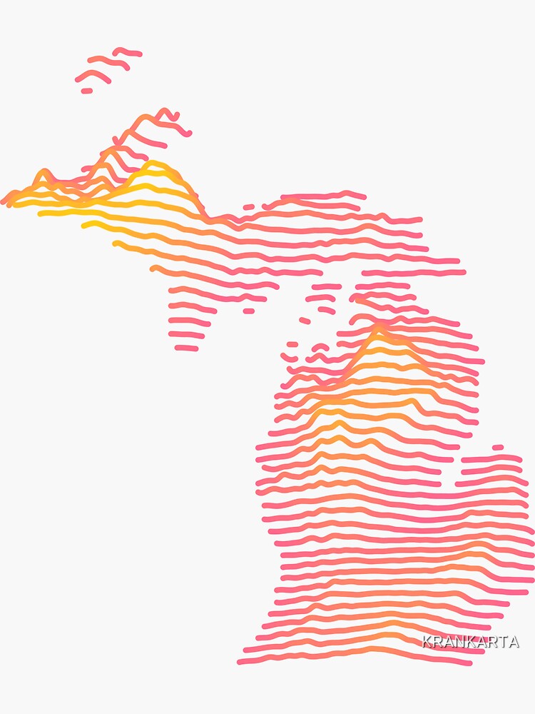 "Michigan Map Art - Joy Plot Topography" Sticker for Sale by KRANKARTA ...