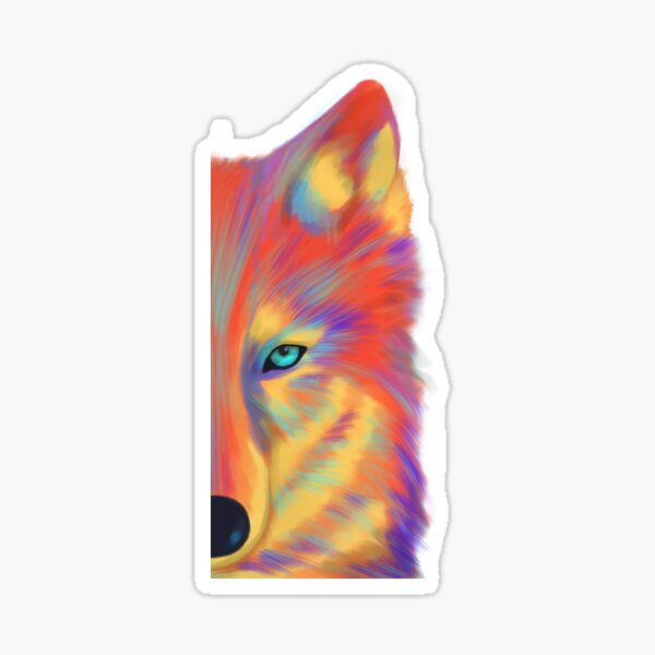 "Colorful Half of a Wolf Face" Sticker for Sale by lillykdesigns ...