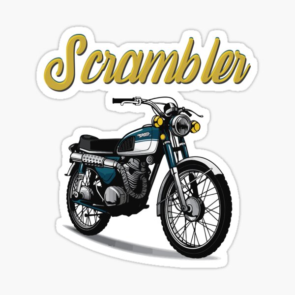 " Old blue and white Scrambler bike." Sticker for Sale by SBizin ...