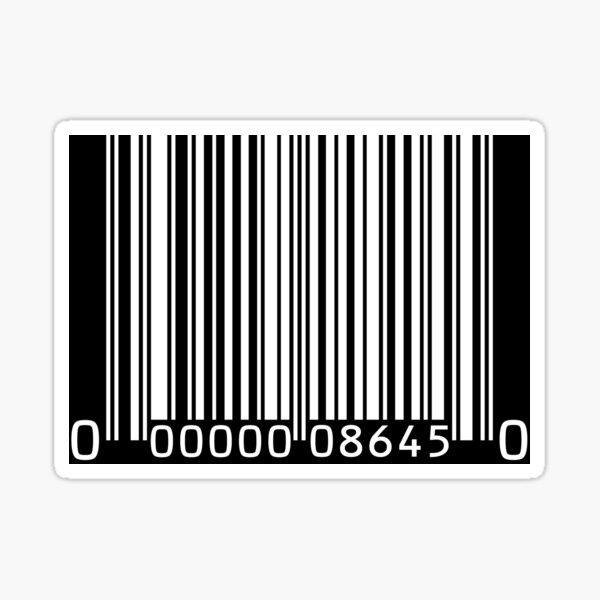 "8645 barcode white" Sticker by Thelittlelord | Redbubble