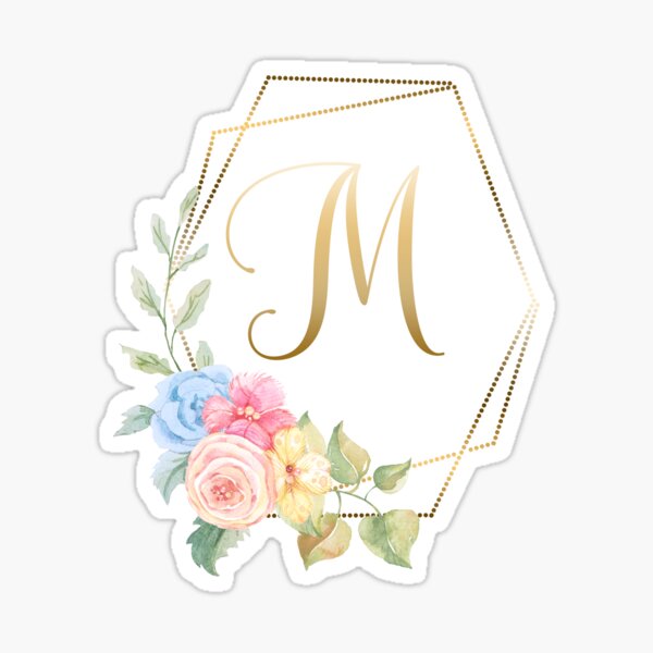 "Watercolor Floral Gold Monogram - Letter M" Sticker by Grafixmom ...