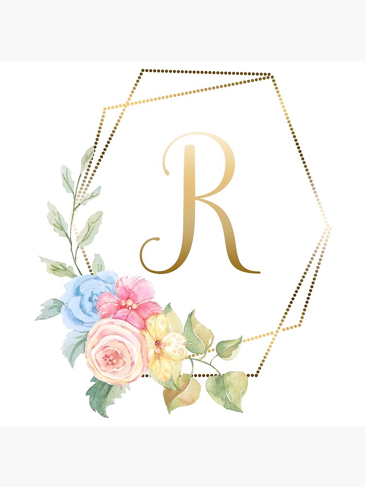 "Watercolor Floral Gold Monogram - Letter R" Art Print by Grafixmom ...