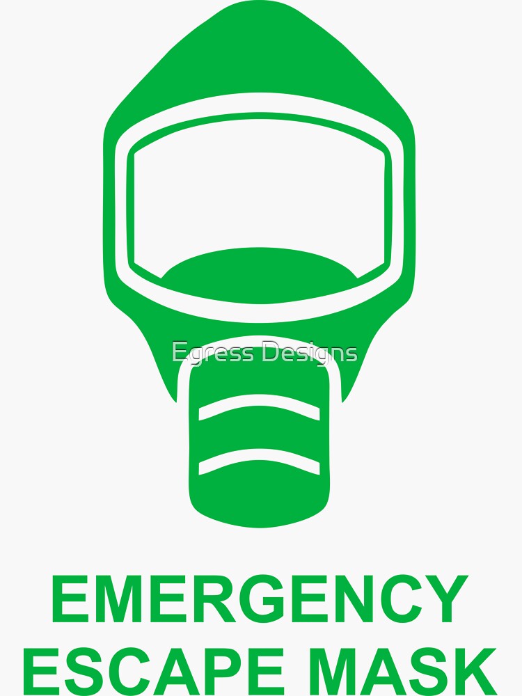 "Emergency Escape Mask (or Smoke Hood, or Gas Mask) Sign" Sticker for ...