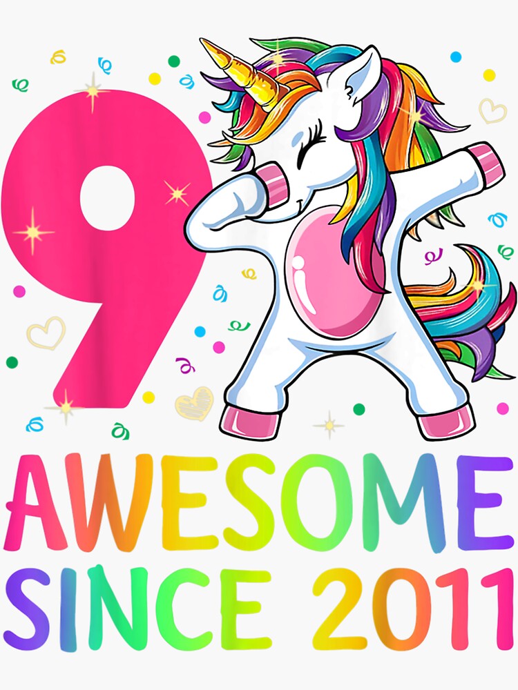 "9 Years Old 9th Birthday Unicorn Dabbing Girl Party" Sticker for Sale by ParkerGravis | Redbubble