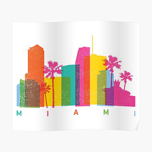 "Colorful Miami Theme Park Skyline" Poster for Sale by RajaGraphica ...