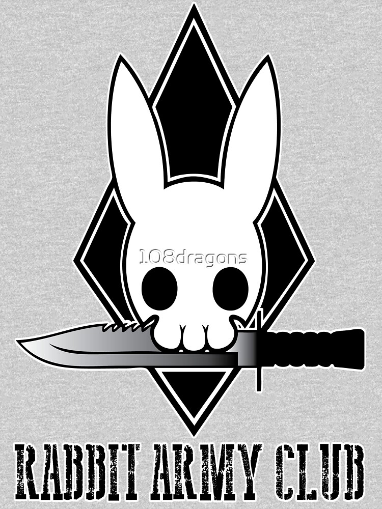 "Rabbit Army Club Skull White Outline For Dark Colours" T-shirt for ...