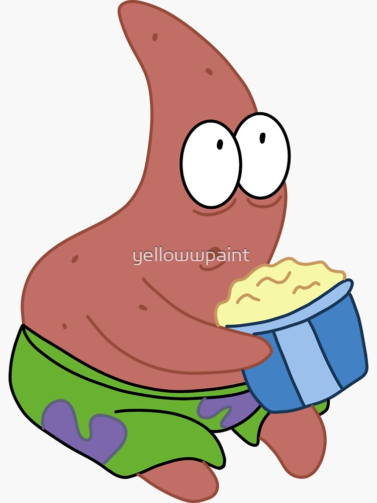 "Patrick Eating Popcorn " Sticker by yellowwpaint | Redbubble