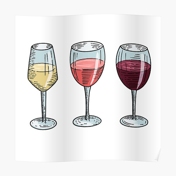 "White Rose Red Wine Glasses Cartoon" Poster by Gs-arts | Redbubble