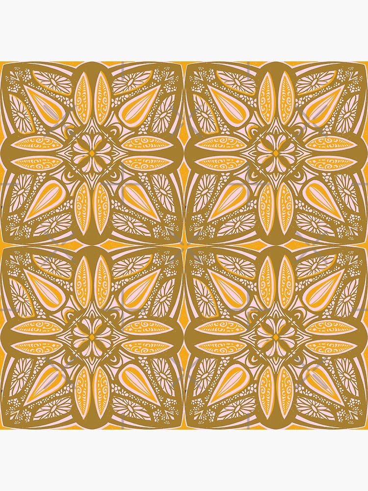 "Mandala Mustard Geometric Pattern Tile - Mustard & Pink Colour Palette ...