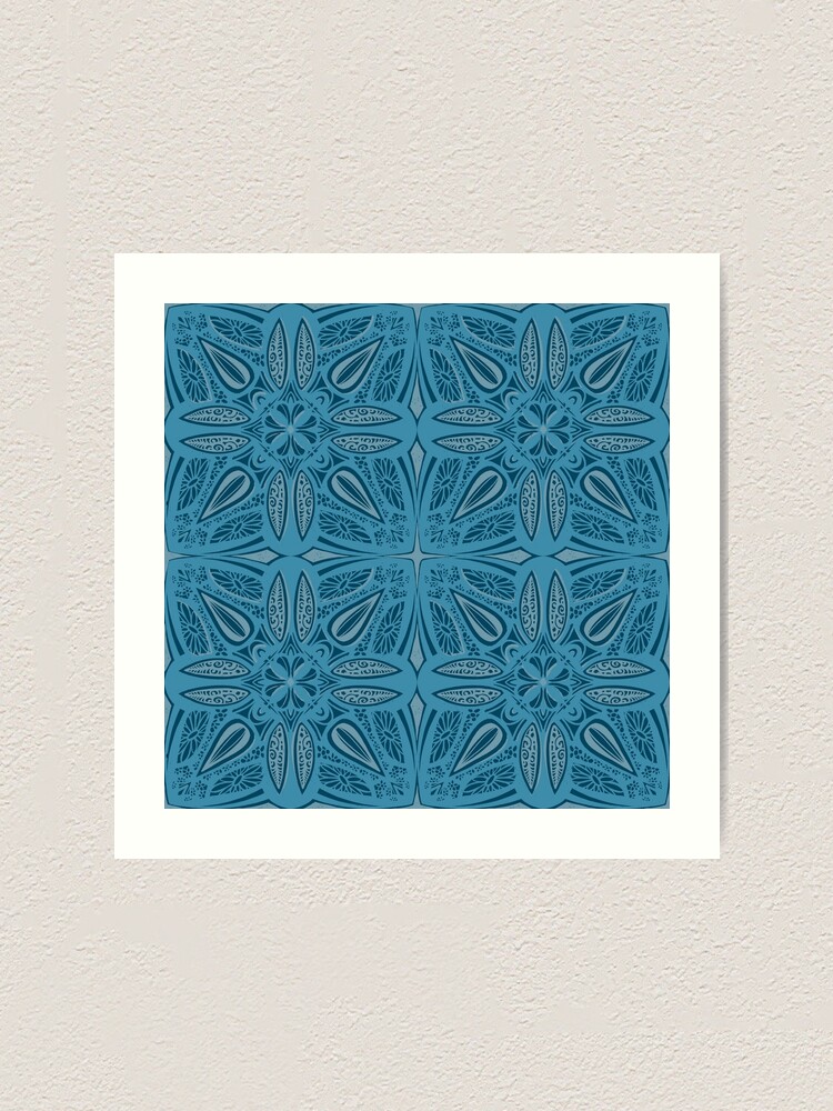 "Blue Rustic Mandala Tile - Monochromatic Blue Color Palette" Art Print ...