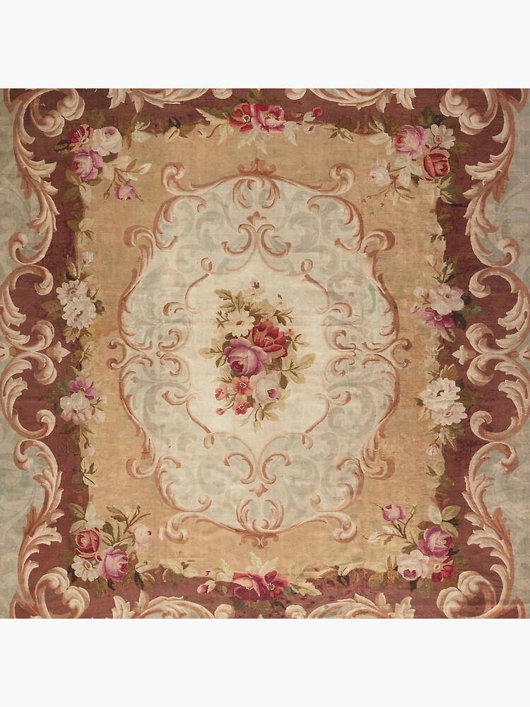 "Antique Rose Floral French Aubusson Rug Print" Throw Pillow for Sale ...