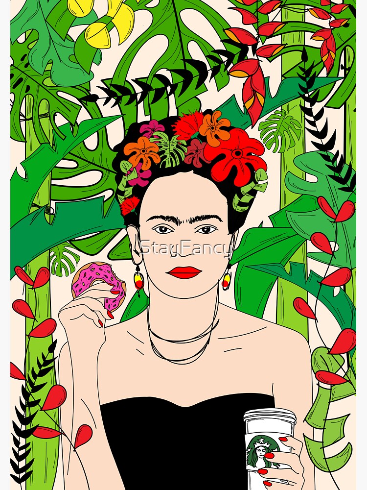 "Frida Kahlo with Coffee and Donut" Sticker by StayFancy | Redbubble