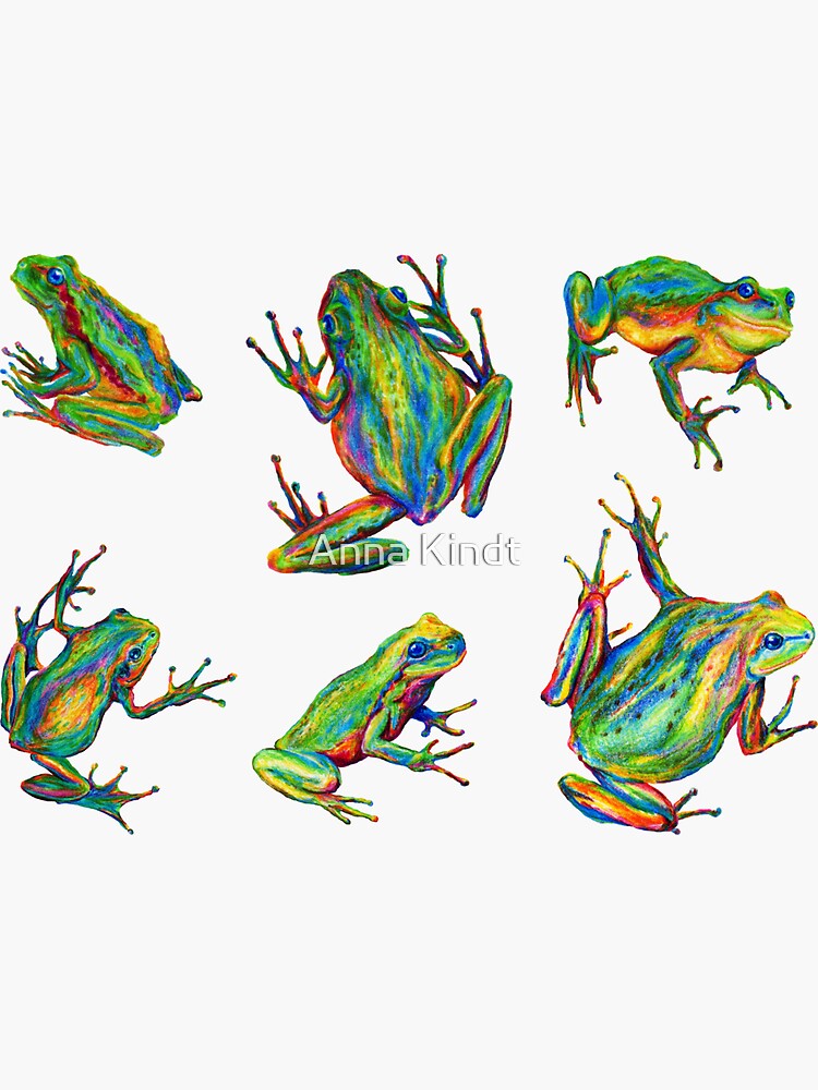 "Rainbow Frogs Pattern (black)" Sticker by toastanimations | Redbubble