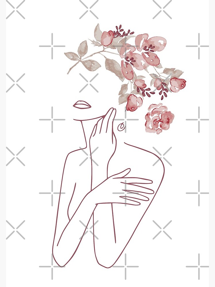 "Minimal Line Art Drawing Woman With Roses Flowers" Journal for Sale by ...