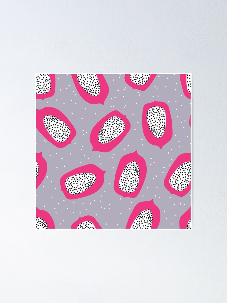 Póster « mitades de papaya sobre fondo punteado de color púrpura claro ...