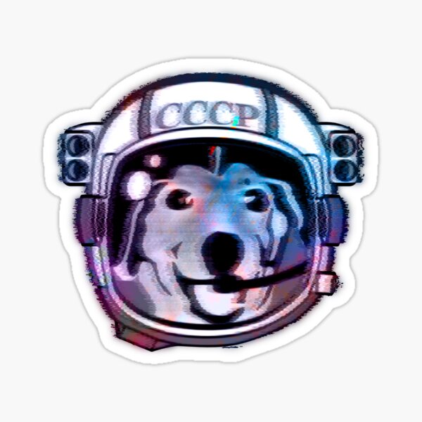 "First Dog in space Laika - Russian space dog - Glitch effect" Sticker ...