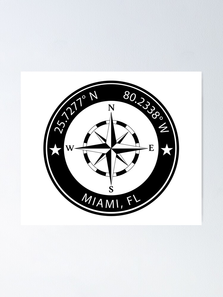 "Miami, Florida Geographical Coordinates" Poster for Sale by ...