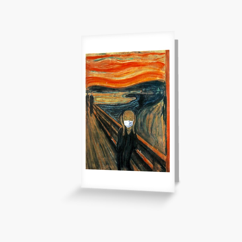 "The Scream by Edvard Munch with face mask (Corona parody)" Greeting ...