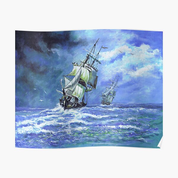 " Royal Navy frigates blockading French Coast 1812" Poster by phils-art ...