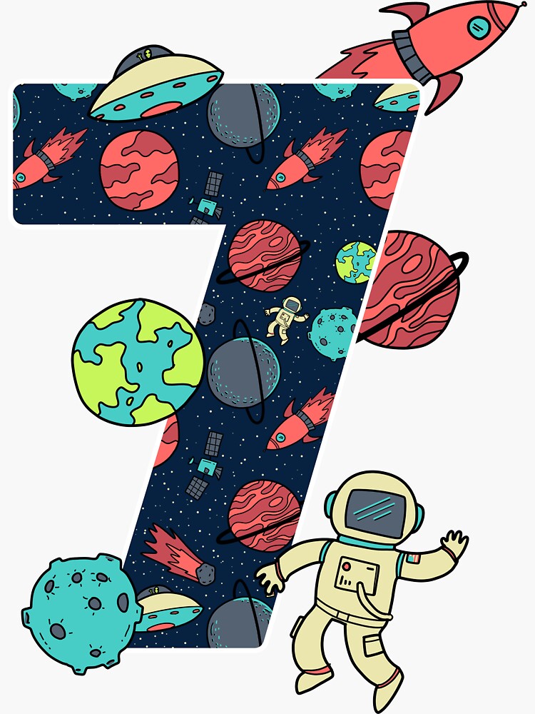"Kids 7th Birthday Space and Astronauts 7 Year Old" Sticker for Sale by ...