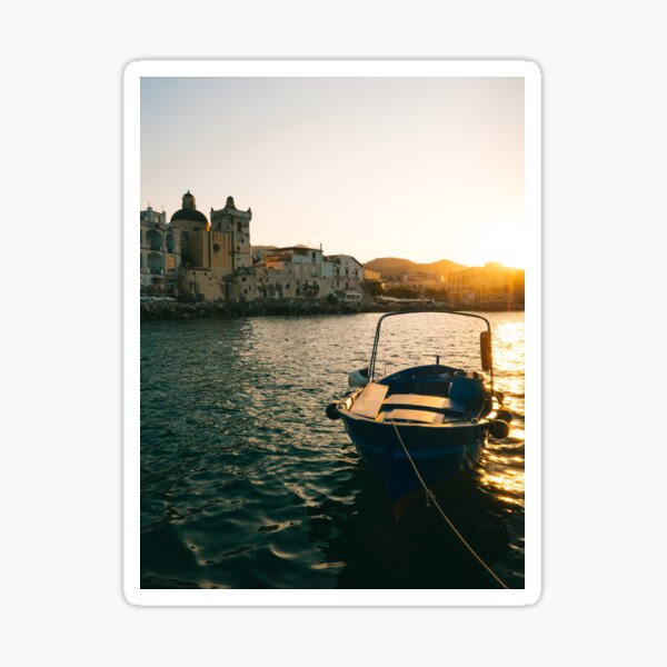 "Boat and sunset in Ischia Porto, Italy" Sticker for Sale by ...