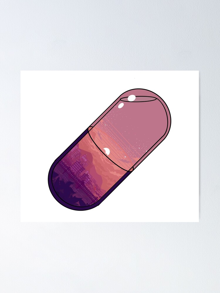 "Aesthetic Pink Sky Pill Capsule - Overlook the City" Poster by ...