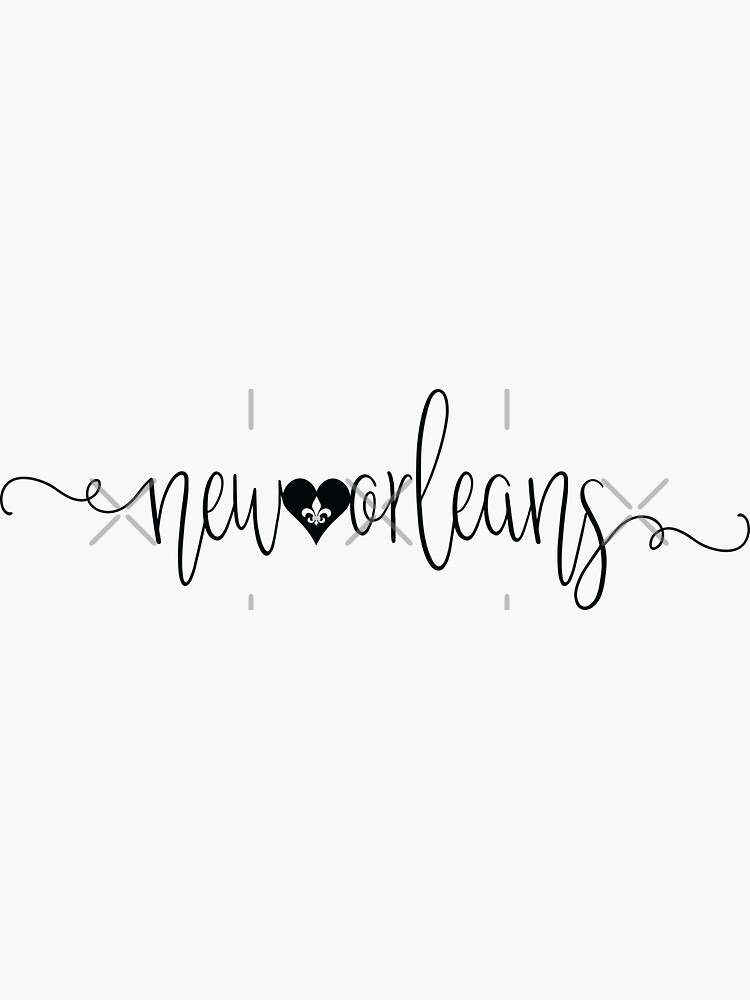 "New Orleans Script Typography Black Letters and Fleur de Lis Heart ...
