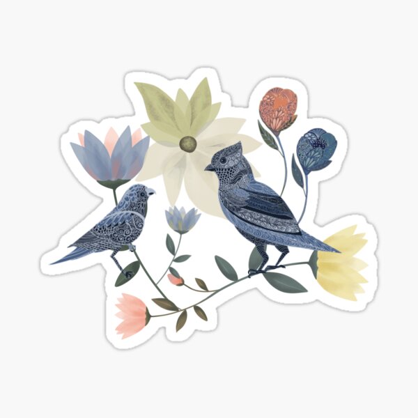 "Blue night birds in flower garden" Sticker by ahahdodo | Redbubble