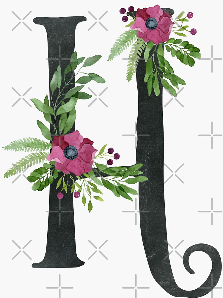 "Monogram H with Floral Wreath" Sticker for Sale by helga-wigandt ...