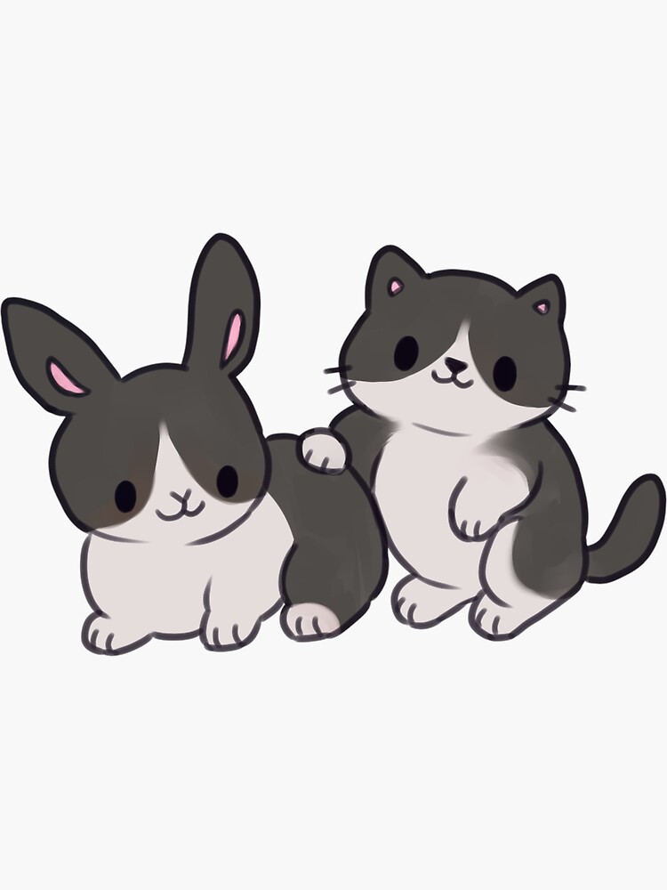 "bunny and cat best friends" Sticker for Sale by peacheybun | Redbubble